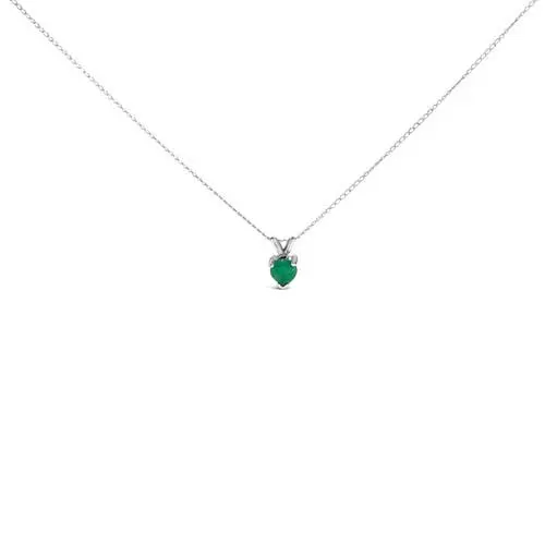 HAUS OF BRILLIANCE 14k Gold Heart Gemstone Pendant Necklace - Green Emerald | White